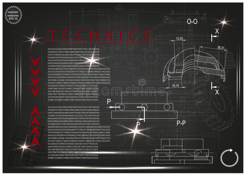 Machine-building Drawings on a Black Background Stock Vector ...