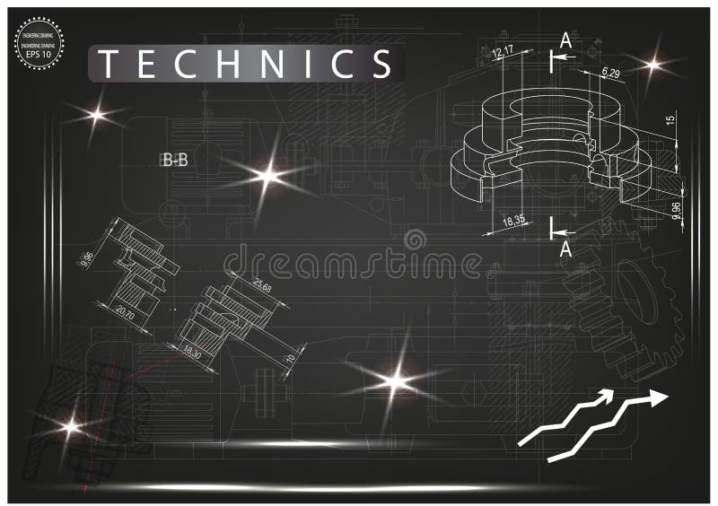 Machine-building Drawings on a Black Background Stock Vector ...