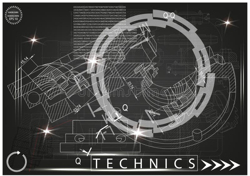 Machine-building Drawings on a Black Background Stock Vector ...