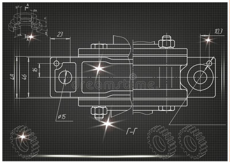 Machine-building Drawings on a Black Background Stock Vector ...