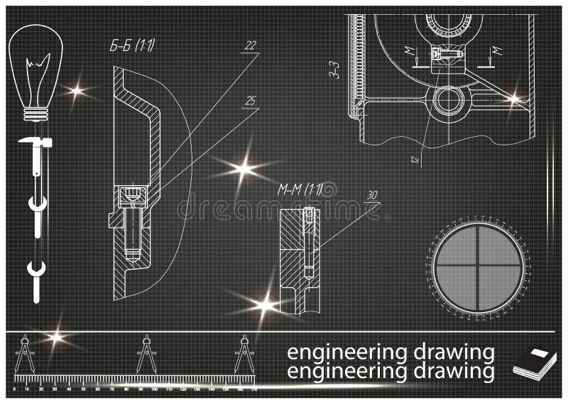Machine-building Drawings on a Black Background Stock Vector ...