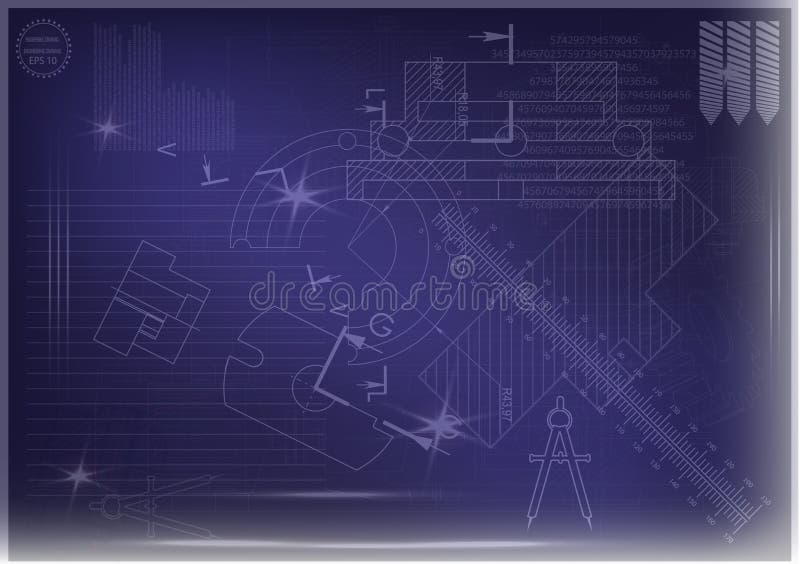Machine-building Drawings on a Blue Background Stock Vector ...