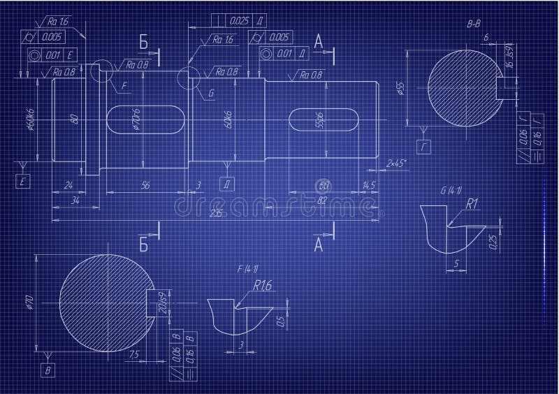 Machine-building Drawings on a Blue Background Stock Vector ...