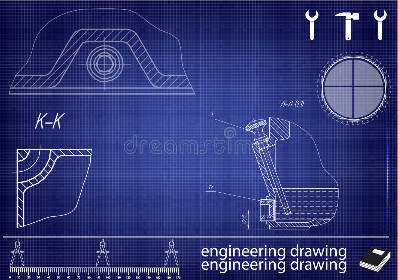 Machine-building Drawings on a Blue Background Stock Vector ...