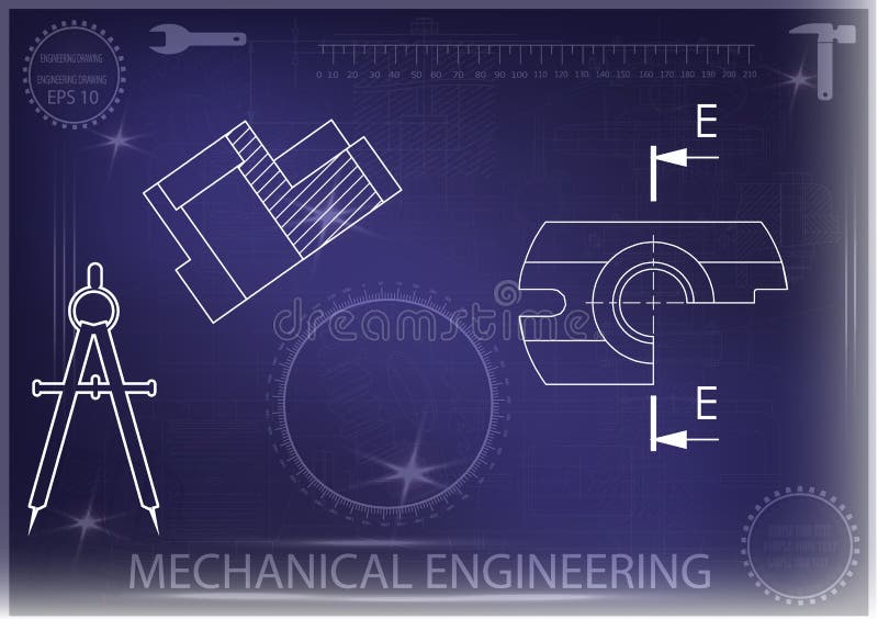 Machine-building Drawings on a Blue Background Stock Vector ...