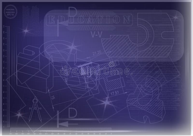 Machine-building Drawings on a Blue Background Stock Vector ...