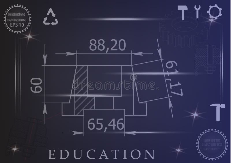 Machine-building Drawings on a Blue Background Stock Vector ...