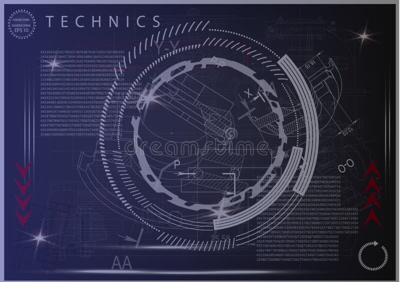 Machine-building Drawings on a Blue Background Stock Vector ...