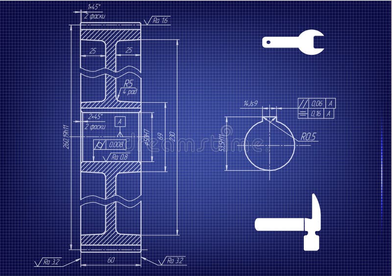 Machine-building Drawings on a Blue Background Stock Vector ...