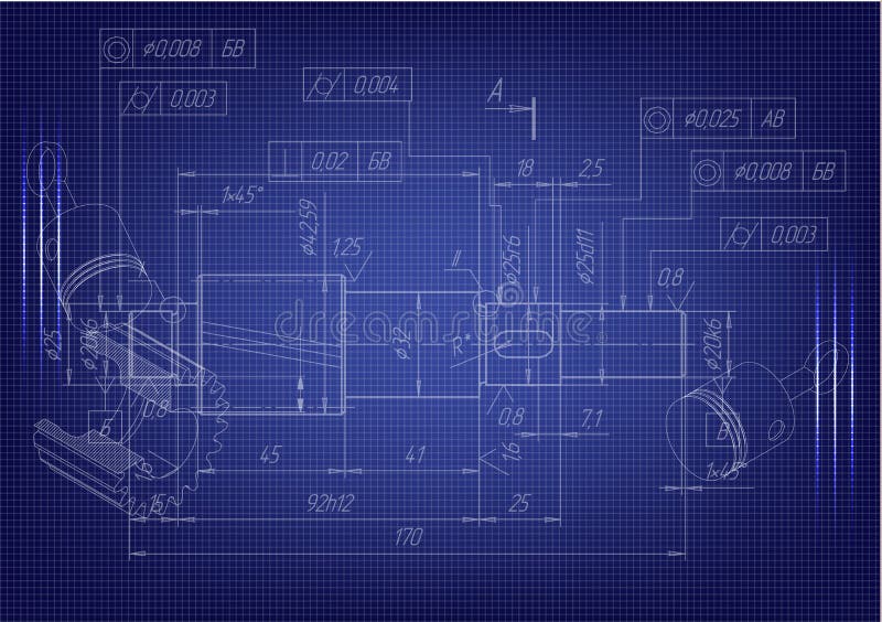 Machine-building Drawings on a Blue Background Stock Vector ...