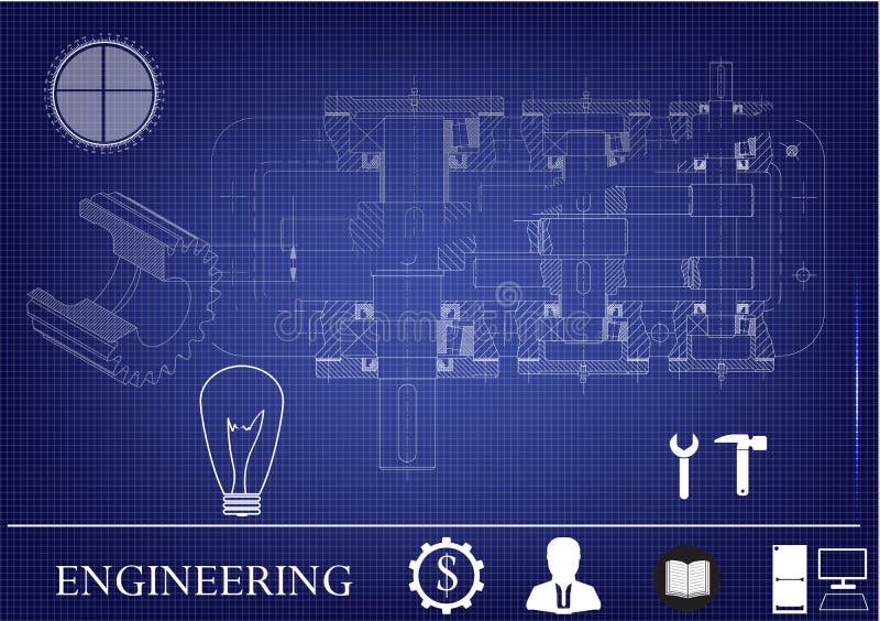 Machine-building Drawings on a Blue Background Stock Vector ...