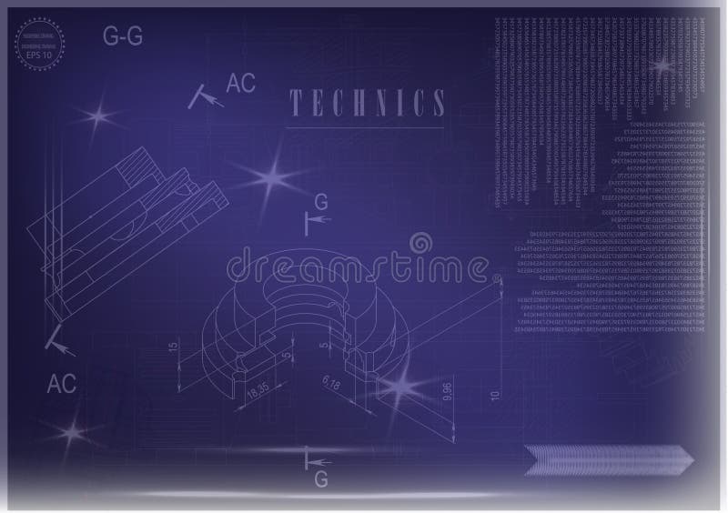 Machine-building Drawings on a Blue Background Stock Vector ...