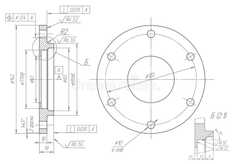 Machine-building Drawings on a White Background Stock Vector ...