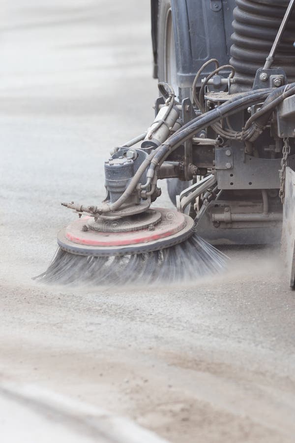 Machine Clears the Asphalt with a Sweeper Stock Image - Image of ...