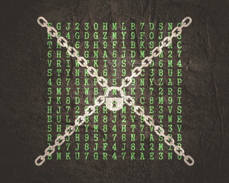 Machine Code with Lock and Chains. Cyber Security Concept Stock ...