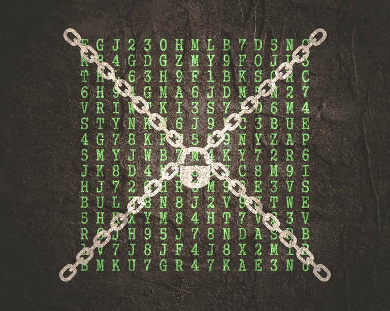 Machine Code with Lock and Chains. Cyber Security Concept Stock ...
