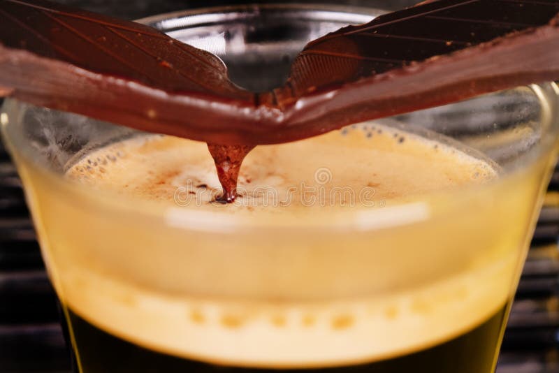 Machine Coffee Making with a Portion of Chocolate Falling Apart at the ...