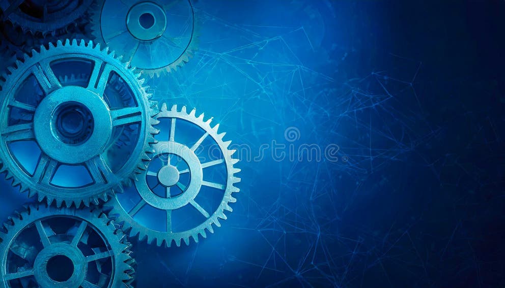 Machine Cogs on a Blue Background. Stock Illustration - Illustration of ...
