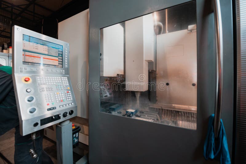 Machine Control Panel CNC with the Image of the Details on the Screen ...