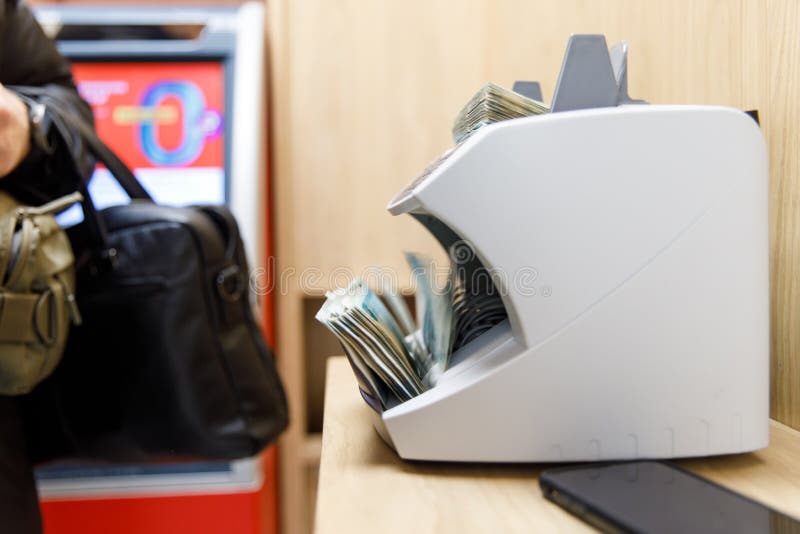 A Machine that Counts Bills in a Bank Branch Stock Image - Image of ...