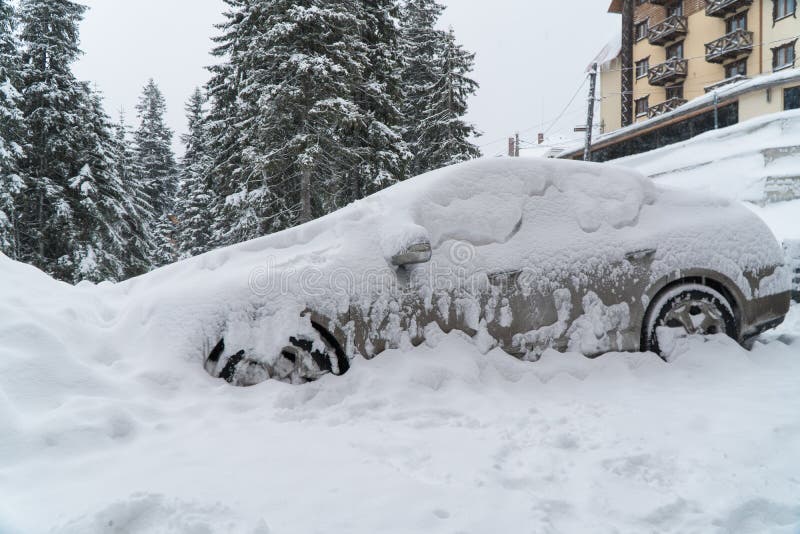 The Machine is Covered with Snow Blizzard. Bad Weather Stock Image ...