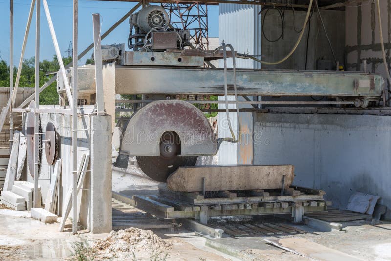 Machine Cutting a Granite Block. Stock Image - Image of blade ...