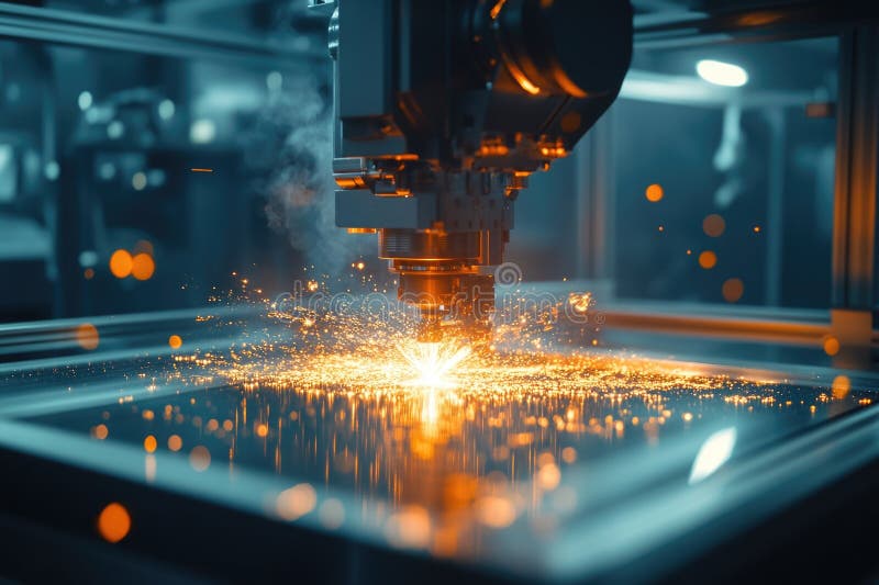 Machine Cutting Metal with Sparks Flying Off, Industrial Scene Stock ...