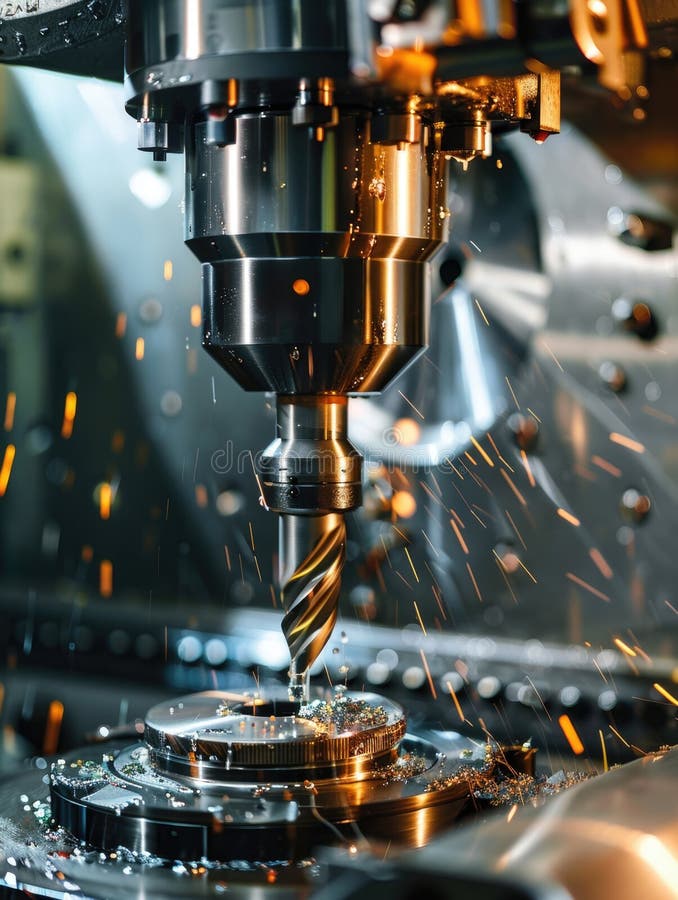 Machine is Cutting Piece of Metal with Drill Bit Stock Image - Image of ...