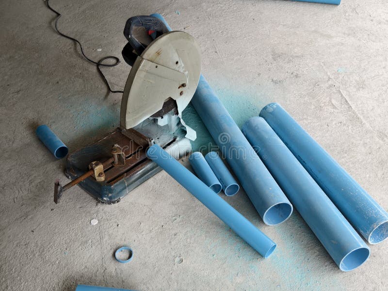 A Machine for Cutting Pipes at Construction Site Stock Image - Image of ...