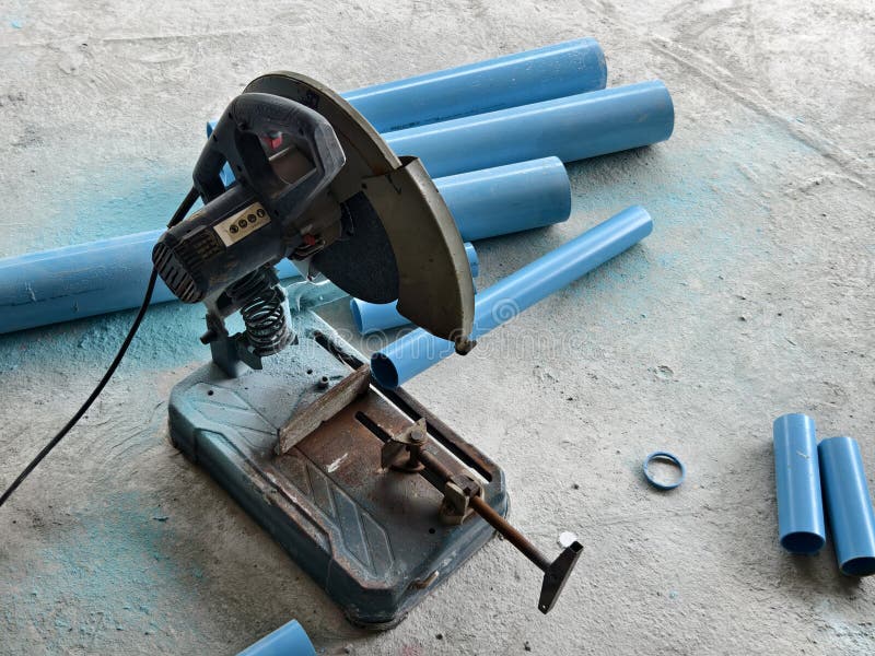 A Machine for Cutting Pipes at Construction Site Stock Image - Image of ...