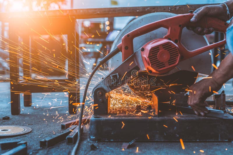 Machine cutting steel stock photo. Image of modern, fire - 148116968