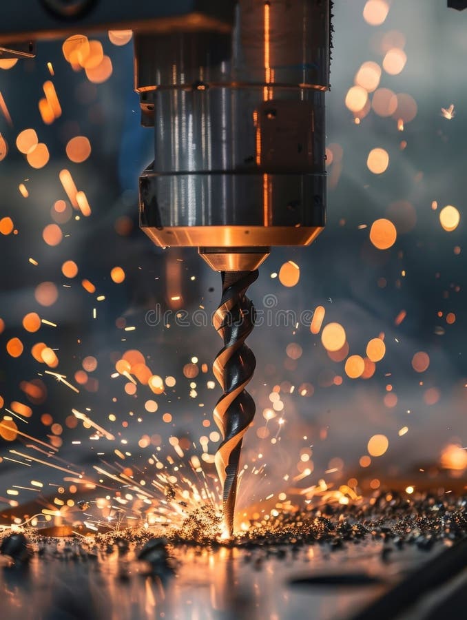 A Machine Drill Piercing through Metal with Intense Sparking ...