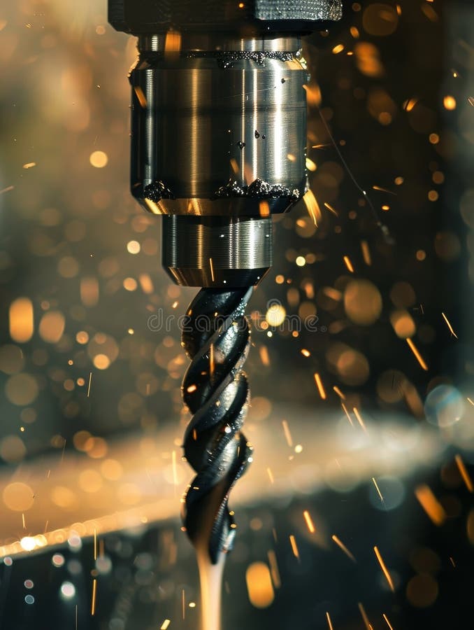 A Machine Drill Piercing through Metal with Intense Sparking ...