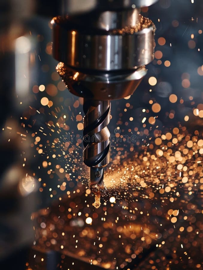 Machine Drill Piercing Metal Intense Sparking Exemplifying Industrial Strength Engineering ...