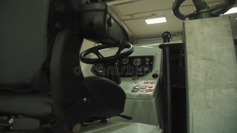 Driver Cabin with Seat and Control Panel in Warehouse Loader Stock ...