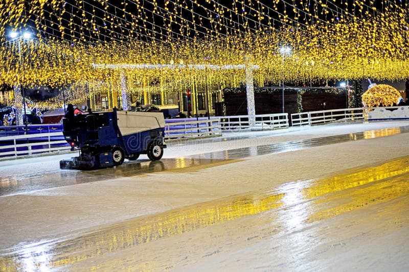 Machine on a Festive Figure Skating Rink Polishes Stock Image - Image ...