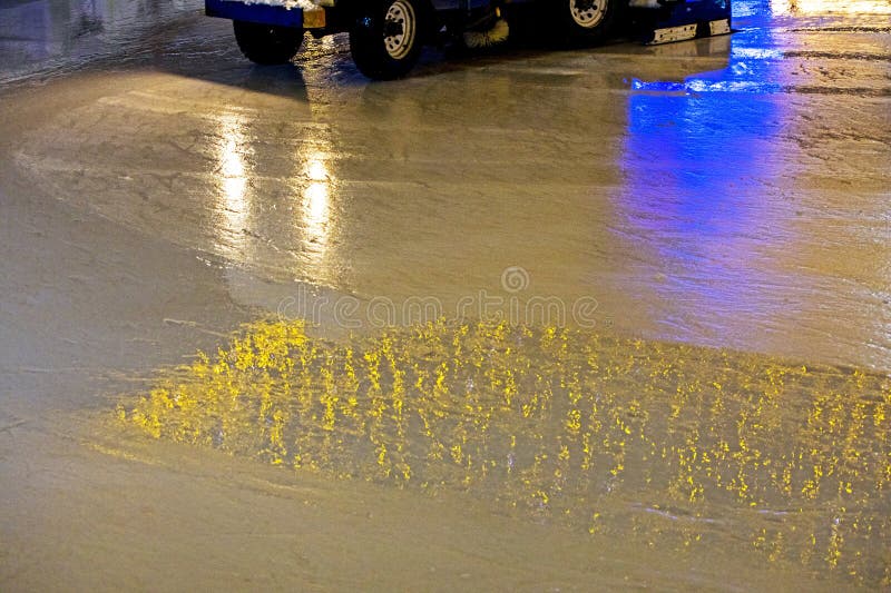 Machine on Festive Figure Skating Rink Polishes Ice Stock Image - Image ...
