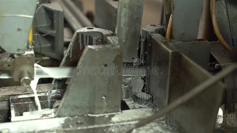 Machine Finished Cutting 2 Steel Bars with White Liquid Coming Out ...