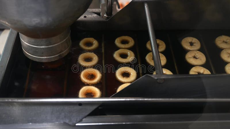 The Machine Forms and Fries Mini Donuts in Oil. Cooking Mini Donuts in ...