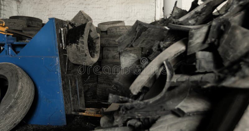 Machine Getting Metal Wires from Inside of Old Rubber Tire on ...
