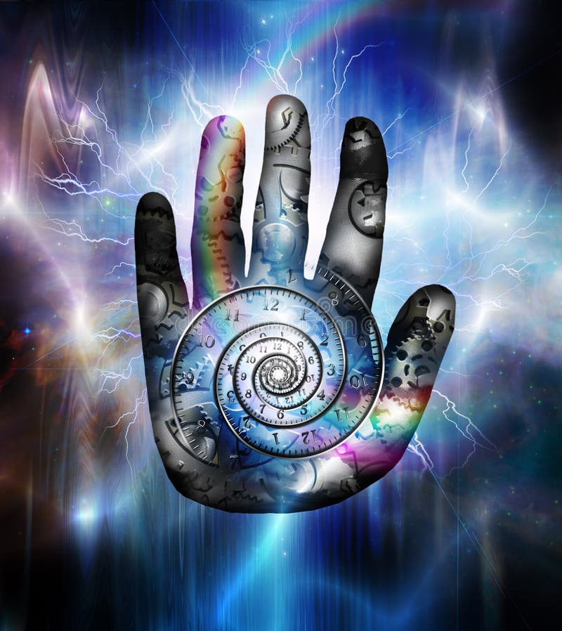 Machine God. Human Palm and Cog Wheels Stock Illustration ...