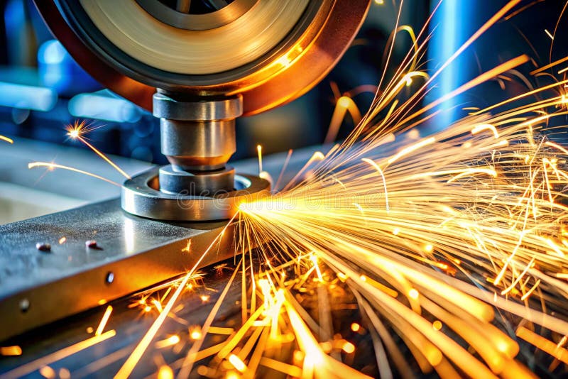 Machine for Grinding Metal in Action and Sparks Spreading Stock ...