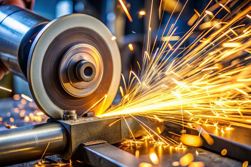 Machine for Grinding Metal in Action and Sparks Spreading Stock ...