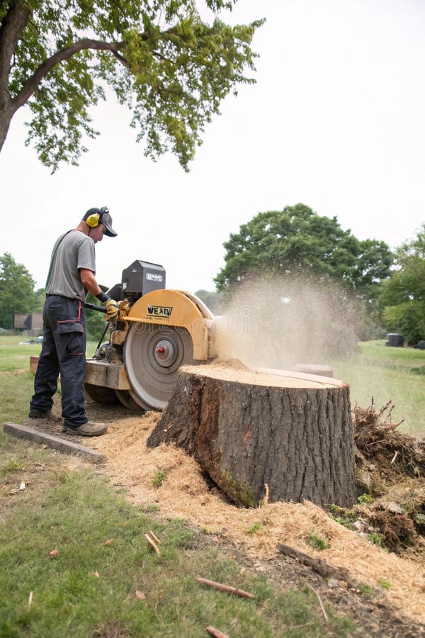 Machine Grinding Tree Stump Stock Illustration - Illustration of ...
