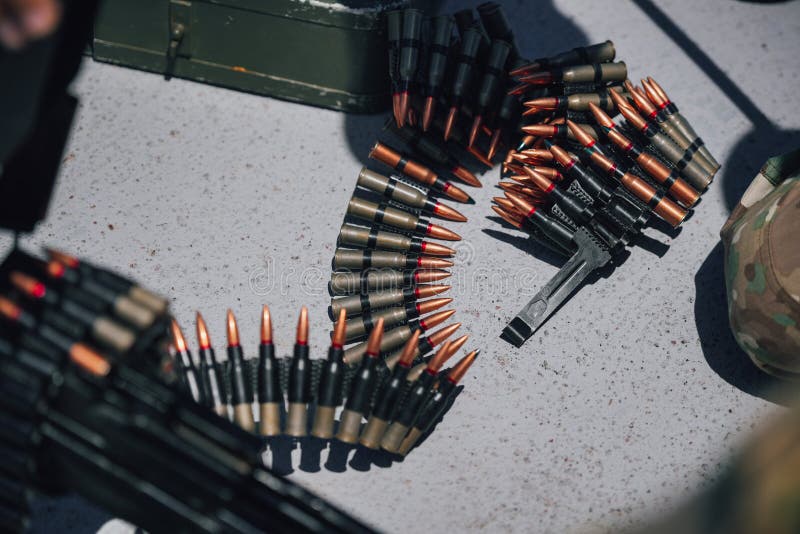 Machine Gun Belt Loaded with Cartridges Stock Photo - Image of magazine ...