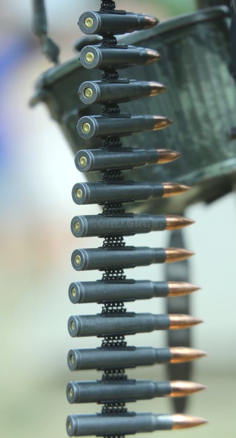Machine Gun Bullets Ready To Be Fired Stock Image - Image of bullets ...