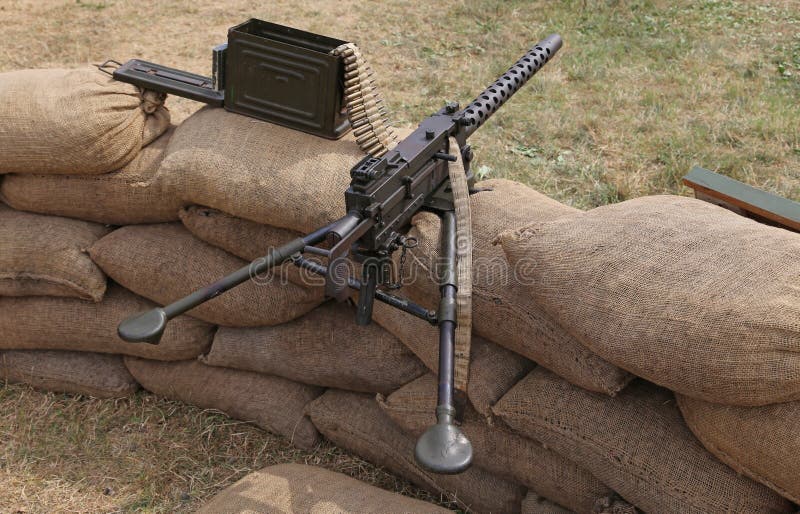 Machine Gun with Bullets in the Trench War Stock Photo - Image of world ...