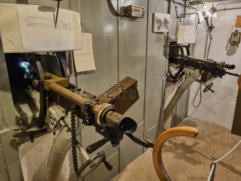 Machine Gun and Cannon Inside the Bunker. Editorial Photo - Image of ...