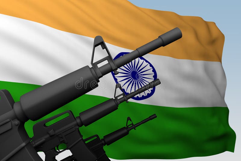 Machine Gun with Flag India Stock Illustration - Illustration of ...