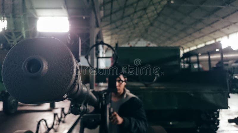 Machine gun and man stock image. Image of ammo, shoot - 80712785